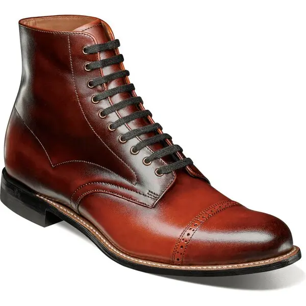 STACY ADAMS Madison Cap Toe Lace Up Boot - Cognac