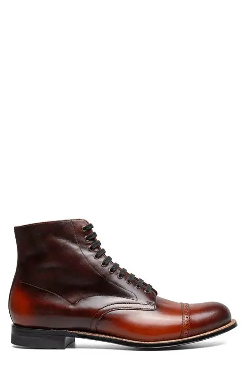 STACY ADAMS Madison Cap Toe Lace Up Boot - Cognac