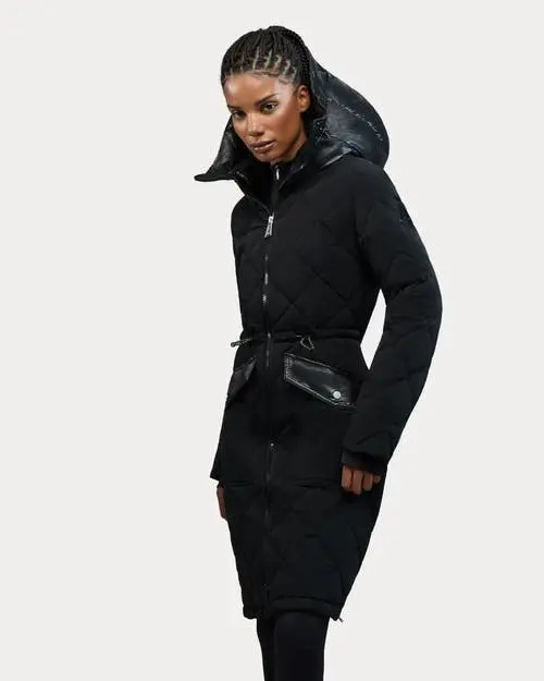 ALPENHAUS Arly Elongated Hybrid Lightweight Quilted Puffer Coat - Black