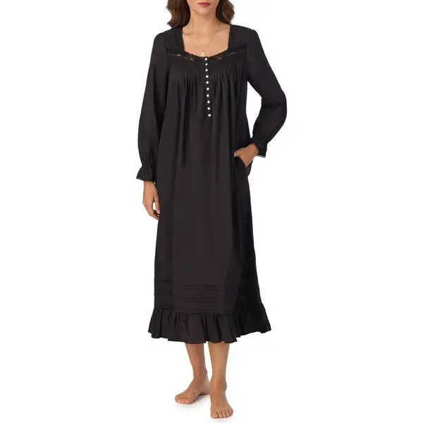Eileen West Lace Trim Ballet Nightgown - Black