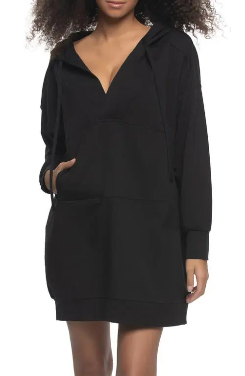 Felina Kimora Long Sleeve Sweatshirt Lounge Dress - Black