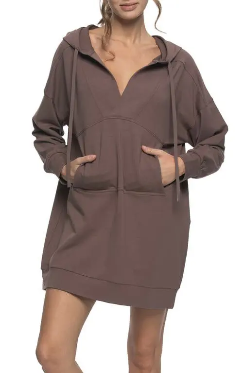 Felina Kimora Long Sleeve Sweatshirt Lounge Dress - Deep Taupe