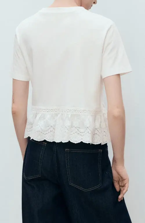 Mango Embroidered Eyelet Hem Cotton T-shirt