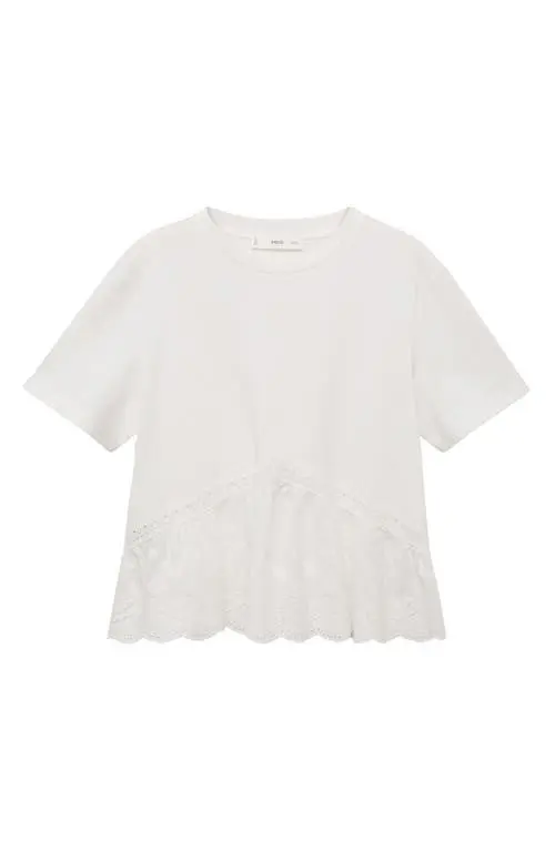 Mango Embroidered Eyelet Hem Cotton T-shirt