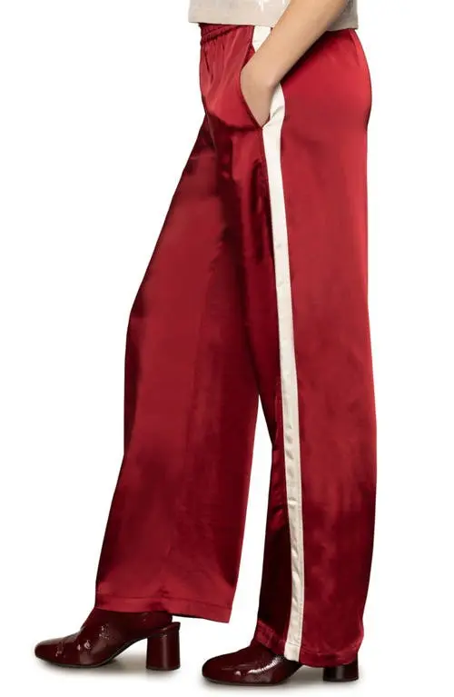 Sanctuary Satin Track Wide Leg Pants - Crimson