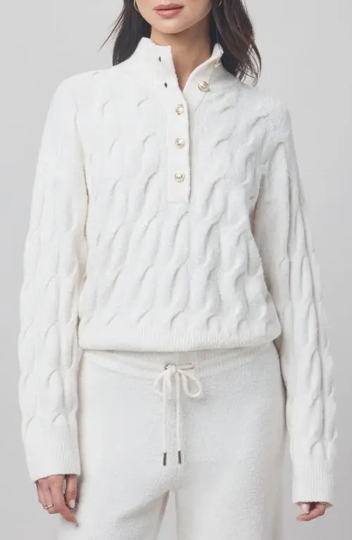 Splendid Cable Knit Half Placket Sweater - Snow