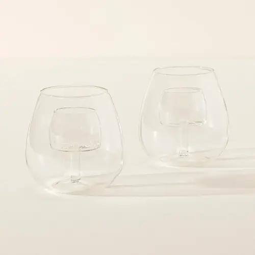 UNCOMMON GOODS Stemless Fountain Aerating Wine Glasses Set Of 2 Chevalier Collection