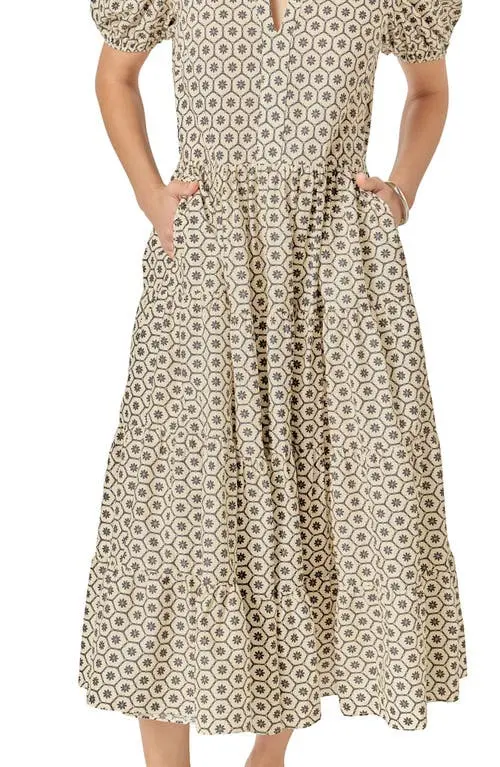 English Factory Printed Puff Sleeve Midi Dress