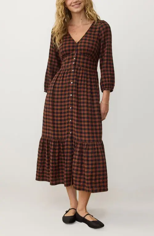 Marine Layer Plaid Long Sleeve Maxi Dress - Espresso Gingham