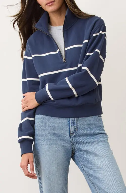 Marine Layer Cloud 9 Fleece Stripe Half-zip Sweatshirt - Navy/white Stripe