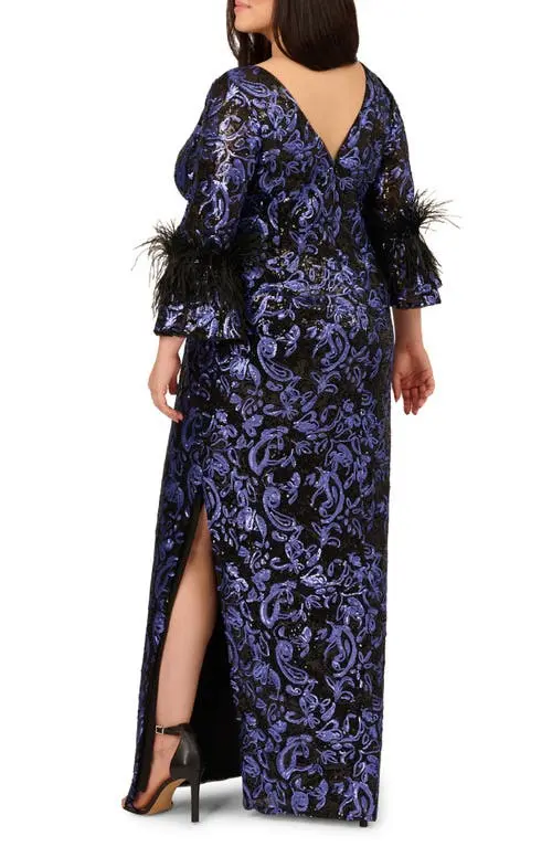 Adrianna Papell Sequin Embroidered Gown - Black/blue