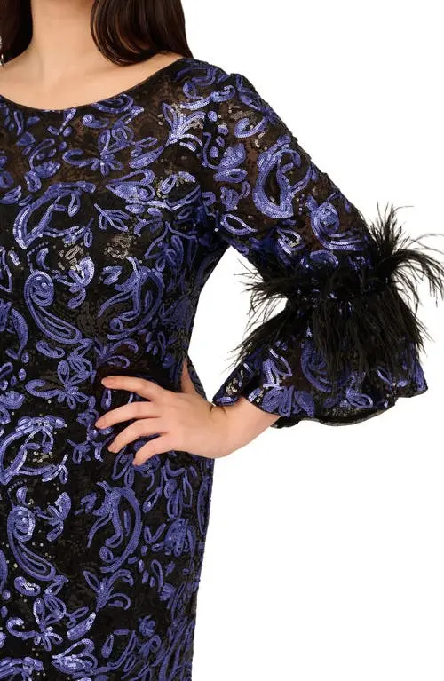 Adrianna Papell Sequin Embroidered Gown - Black/blue
