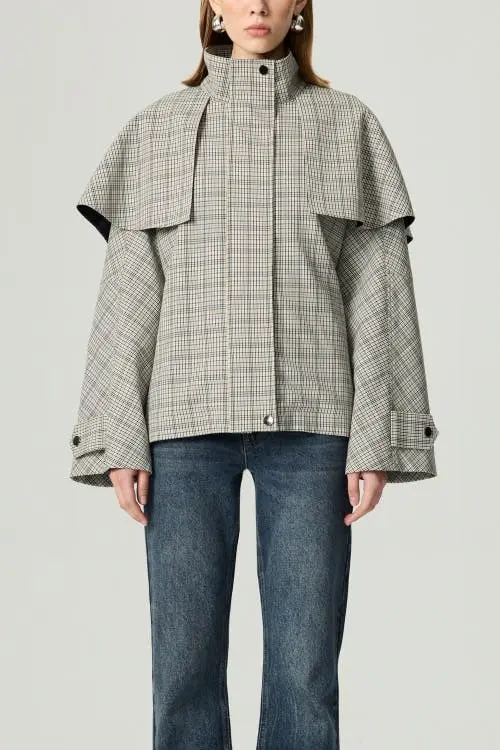 NOCTURNE Belted Glen Check Cape Trench