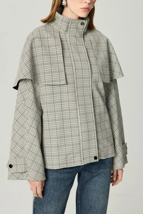 NOCTURNE Belted Glen Check Cape Trench