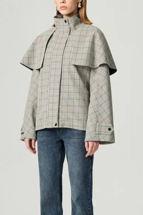 NOCTURNE Belted Glen Check Cape Trench