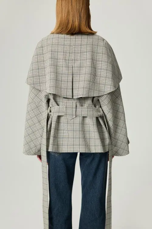 NOCTURNE Belted Glen Check Cape Trench
