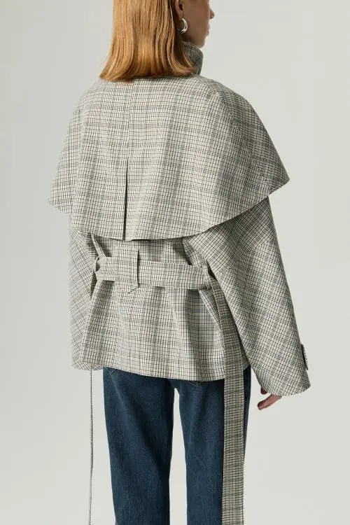 NOCTURNE Belted Glen Check Cape Trench