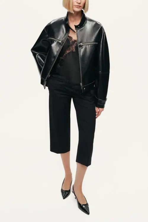 NOCTURNE Cropped Faux Leather Biker Jacket