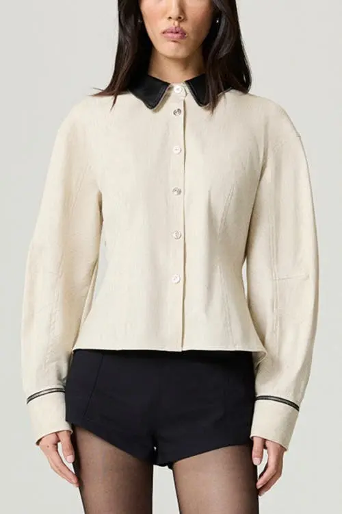 NOCTURNE Contrast Collar Balloon-sleeve Shirt