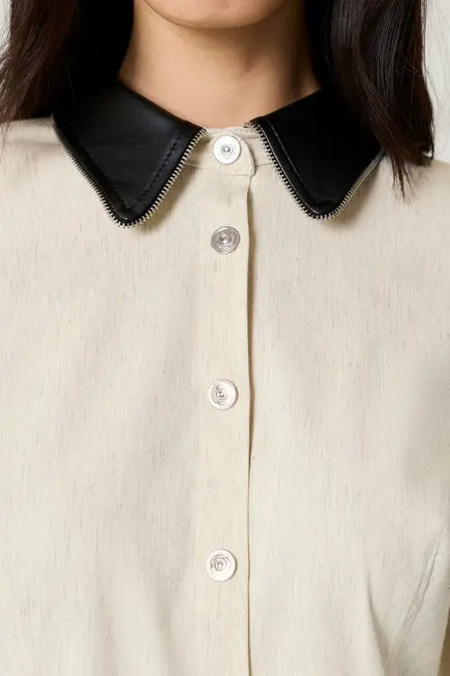 NOCTURNE Contrast Collar Balloon-sleeve Shirt