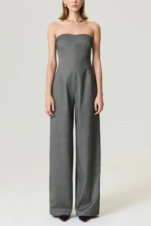 NOCTURNE Strapless Wide-leg Tailored Jumpsuit - Dark Grey