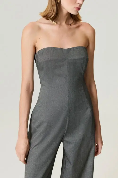 NOCTURNE Strapless Wide-leg Tailored Jumpsuit