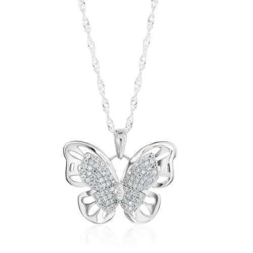 DONATELLO GIAN Sterling Moissanite Butterfly Pendant Necklace - Silver