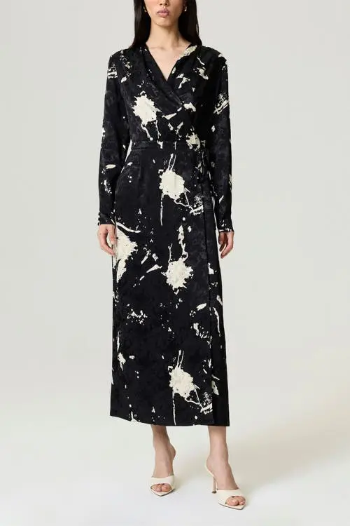 NOCTURNE Printed Wrap Maxi Dress