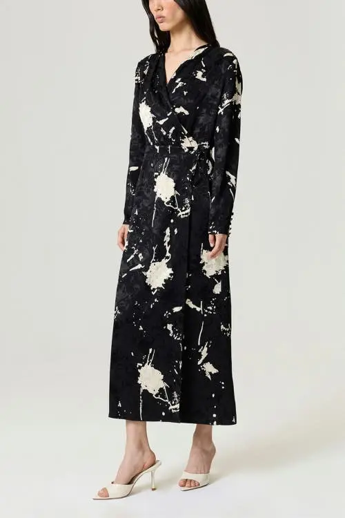 NOCTURNE Printed Wrap Maxi Dress