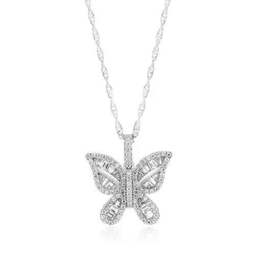 DONATELLO GIAN Sterling Moissanite Butterfly Pendant Necklace - Silver