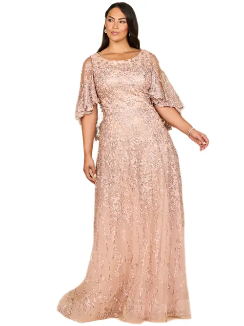 LARA NEW YORK Cape Sleeve A-line Gown - Blush