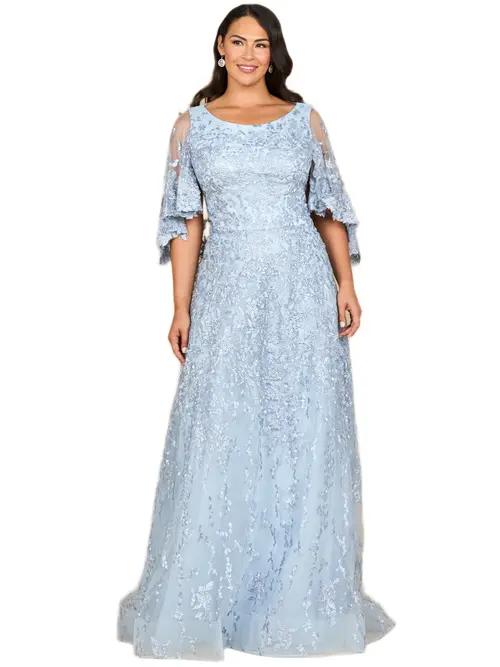 LARA NEW YORK Cape Sleeve A-line Gown - Light Blue