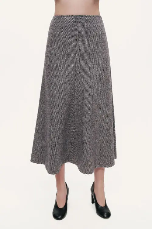 NOCTURNE Herringbone Flared Midi Skirt