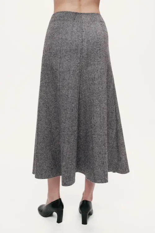 NOCTURNE Herringbone Flared Midi Skirt