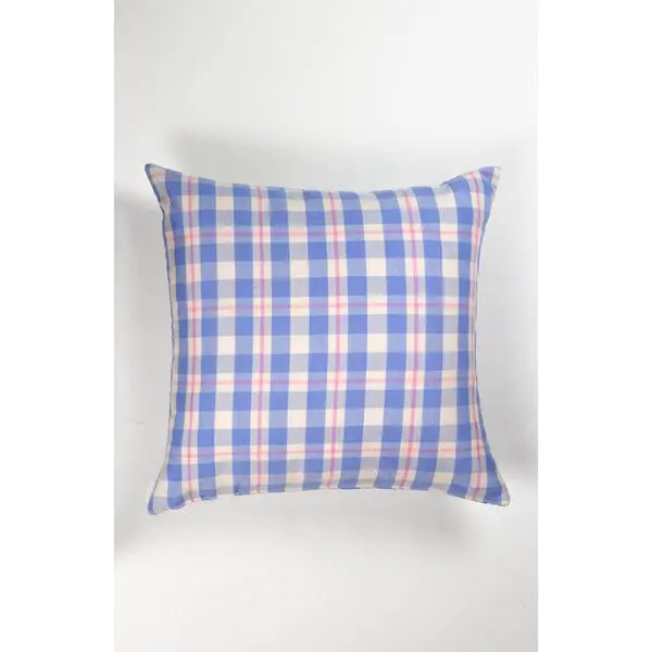 ARCHIVE NEW YORK Handwoven Classic Gingham Square Cotton Throw Pillow - Light Blue Plaid