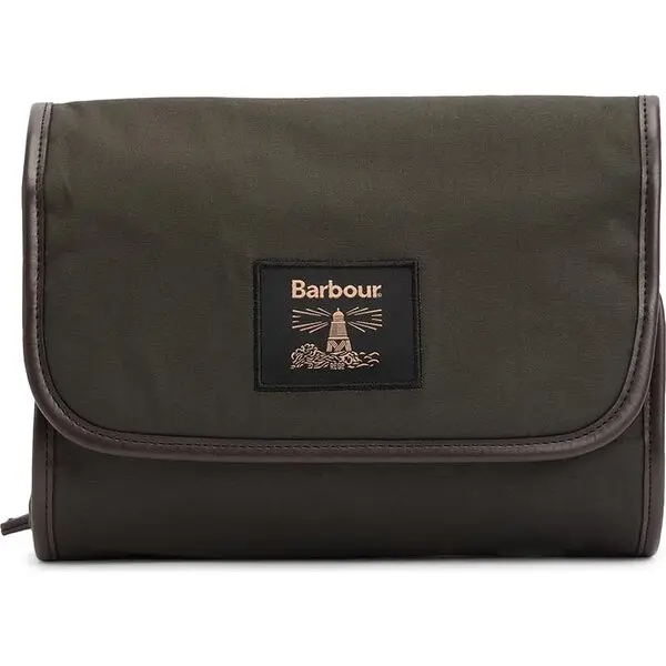 Barbour Waxed Cotton Hanging Wash Bag - Olive/beacon