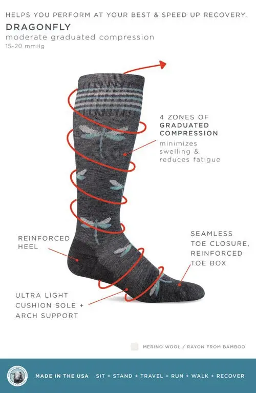 SOCKWELL Dragonfly Compression Socks - Charcoal W Sparkle
