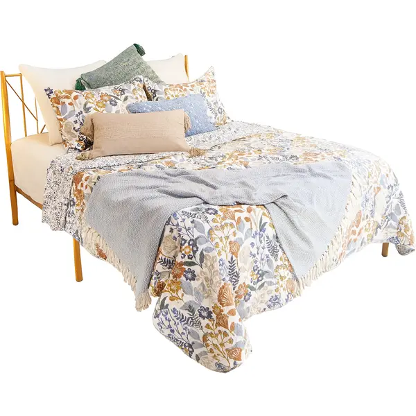 CAROL & FRANK Delilah Spring Floral Cotton Quilt Set Reversible And Machine Washable - Blue