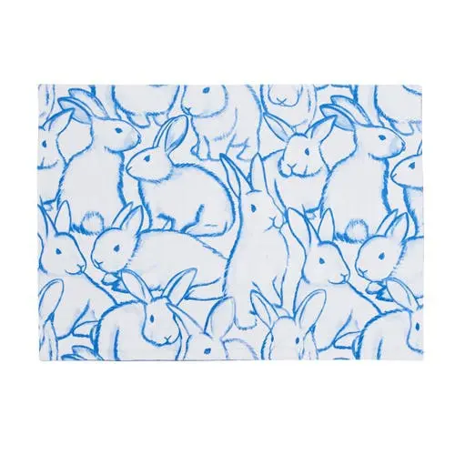 C&F HOME Bunny Rabbits Easter Spring Cotton Single Placemats Set Of 6 - Blue