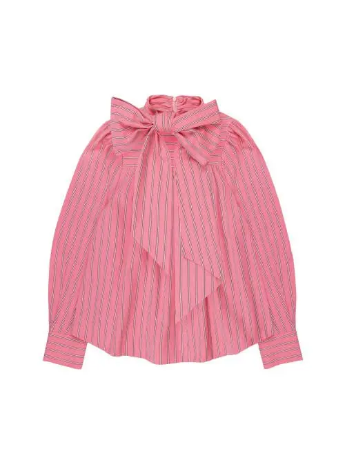 RO&ZO Striped Long Sleeve Blouse With Bow Detail
