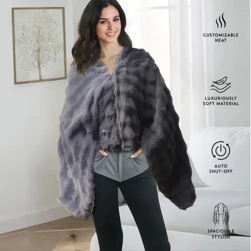 PURSONIC Electric Plush Heated Poncho Shawl
