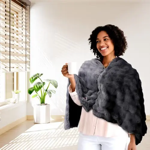PURSONIC Electric Plush Heated Poncho Shawl