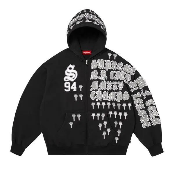 Supreme League Champs Zip Up Hooded Sweatshirt - Black | Editorialist