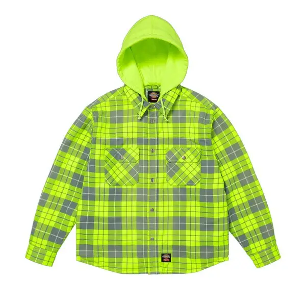 Supreme X Dickies Lined Zip Up Hooded Flannel Shirt - Green