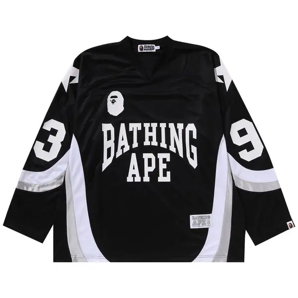 A BATHING APE Line Camo Jacquard Logo Ice Hockey Jersey - Black