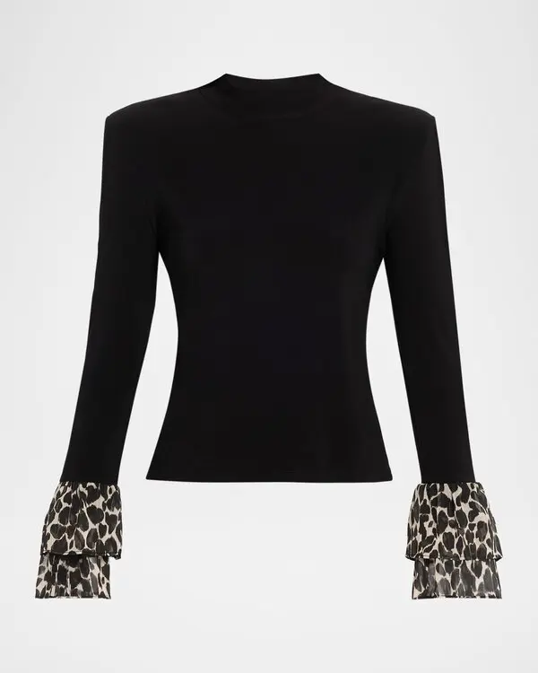 Ramy Brook Foliage Printed Tiered Cuff Blouse