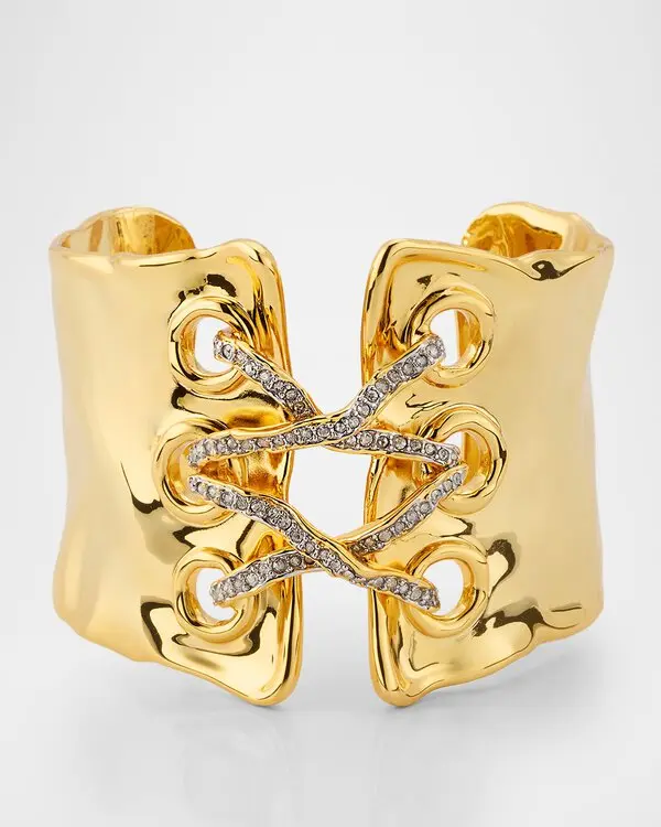 Alexis Bittar Solanales Gold Crystal Lace Up Cuff Bracelet - Yg