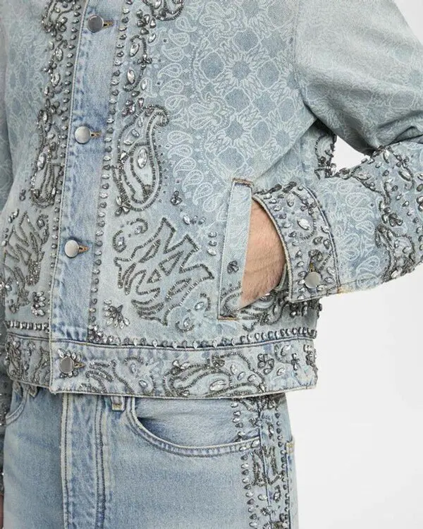 Amiri Crystal Bandana Denim Jacket - Indigo