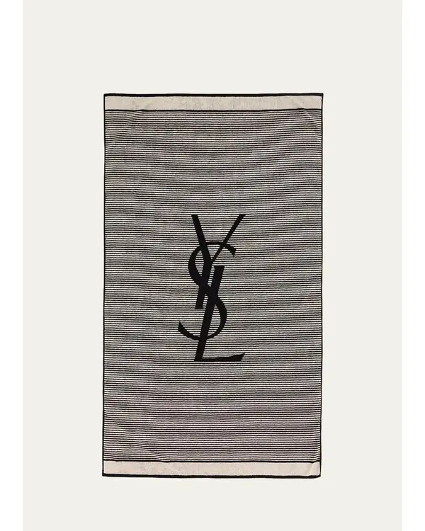 Saint Laurent Cassandre Striped Cotton Beach Towel - Beige/black