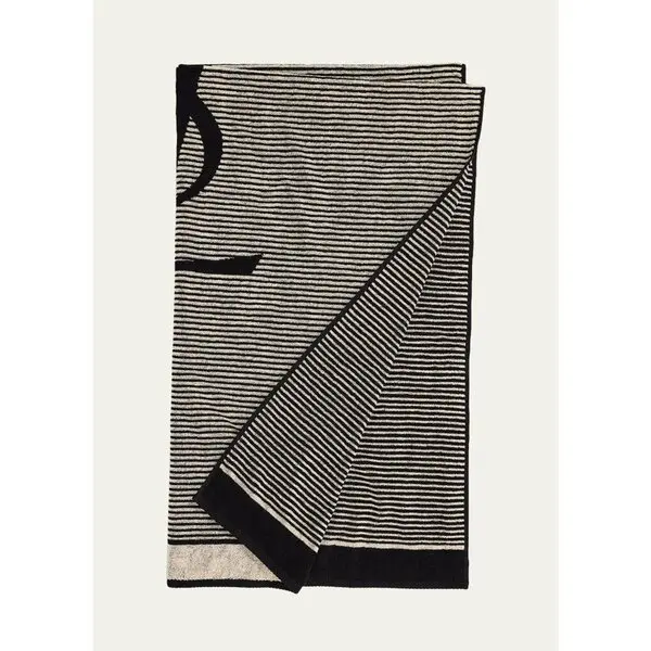 Saint Laurent Cassandre Striped Cotton Beach Towel - Beige/black